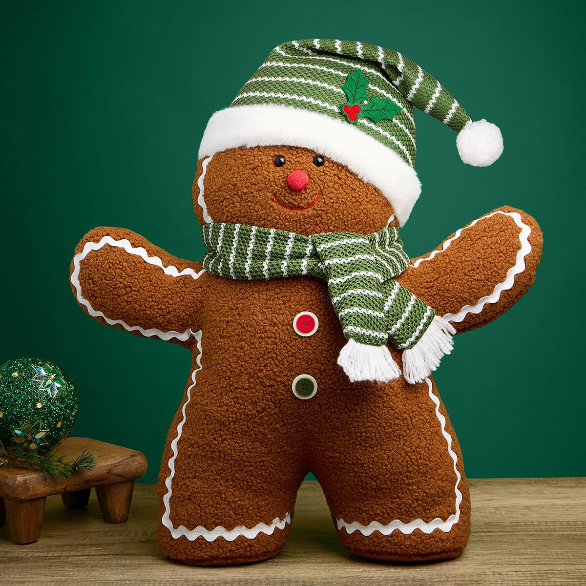 Muñeco de Jengibre, Peluche Decorativo, Gorro Verde | Cos...
