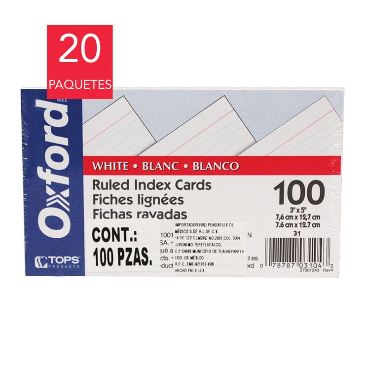 Oxford tarjetas índice rayadas 7.6 x 12.7cm | Costco Mexico