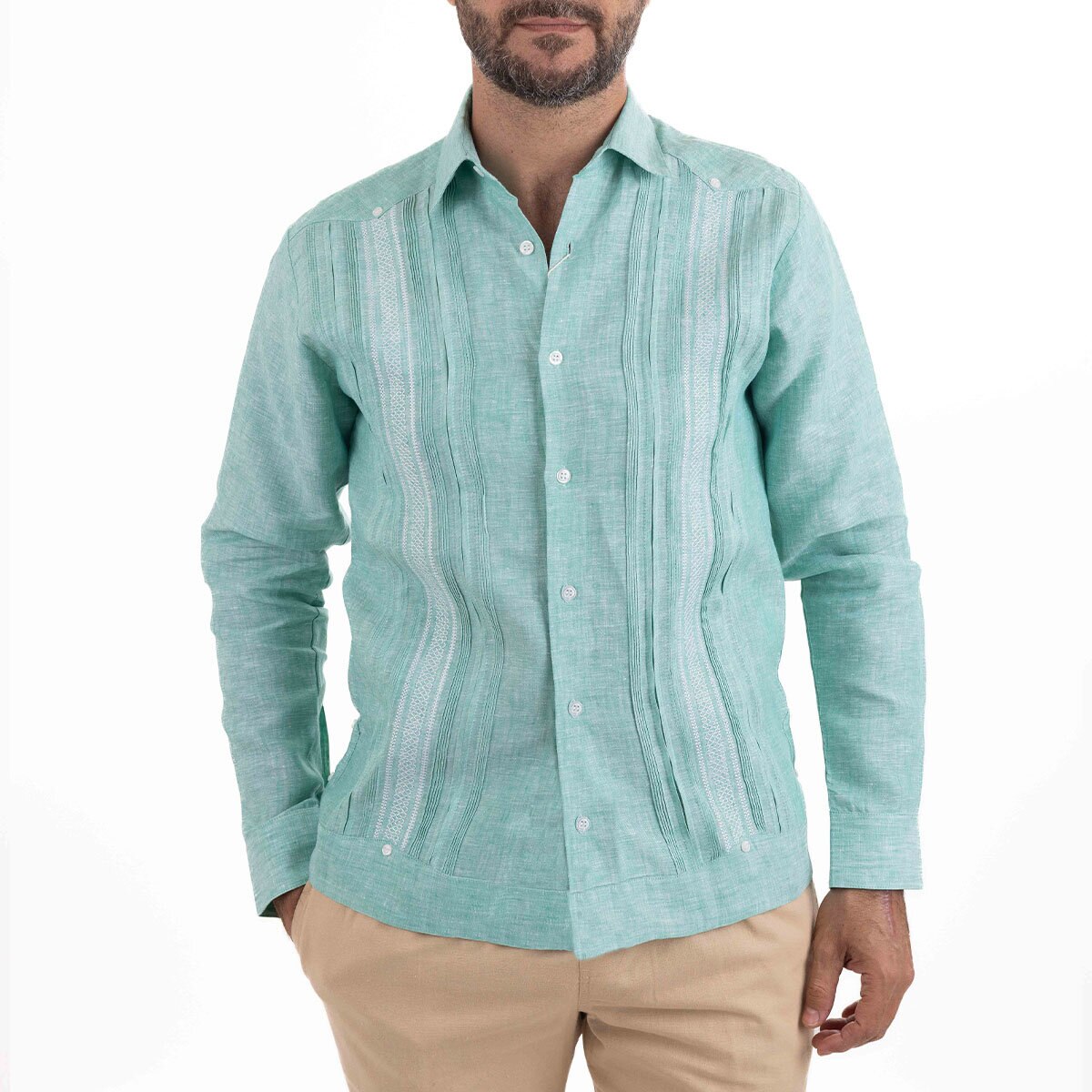 G. Candila, Guayabera de Manga Larga, Color Verde, Varias...