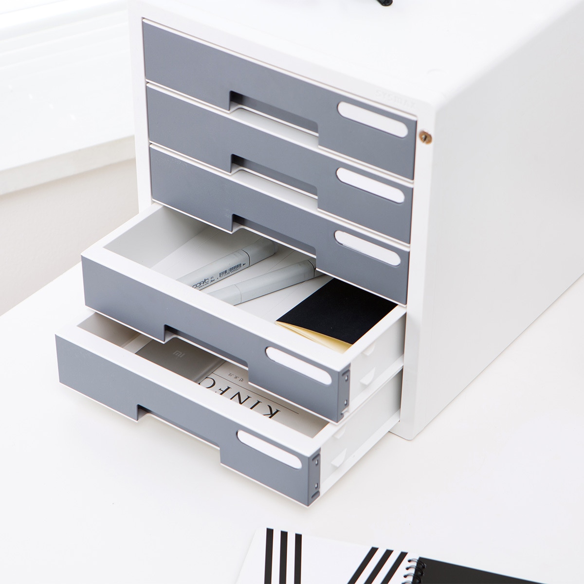 SYSMAX, Archivero para Escritorio con 5 Cajones con Cerradura, Gris ...