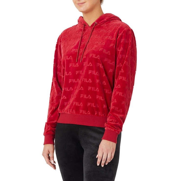 Fila, Sudadera con Gorro "Esma" de Terciopelo para Dama, Roja, Extra ...