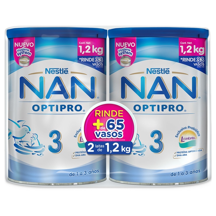 Nestle NAN Optipro 3, fórmula para bebé (2 latas de 1.2 kg c/u ...