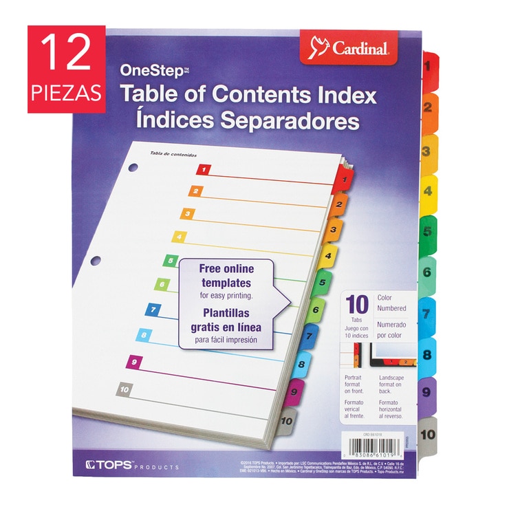 Cardinal separadores de 10 divisiones tamaño carta cejas de color ...