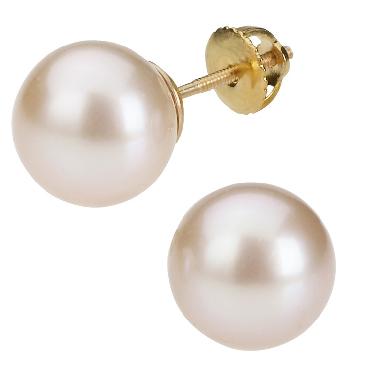 10.0-11.0mm, Aretes de Perlas Rosas Cultivadas, Oro Amarillo de 14kt ...