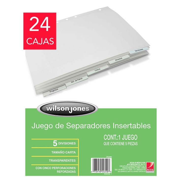 Wilson Jones Separadores Insertables 5 Divisiones Transparentes ...