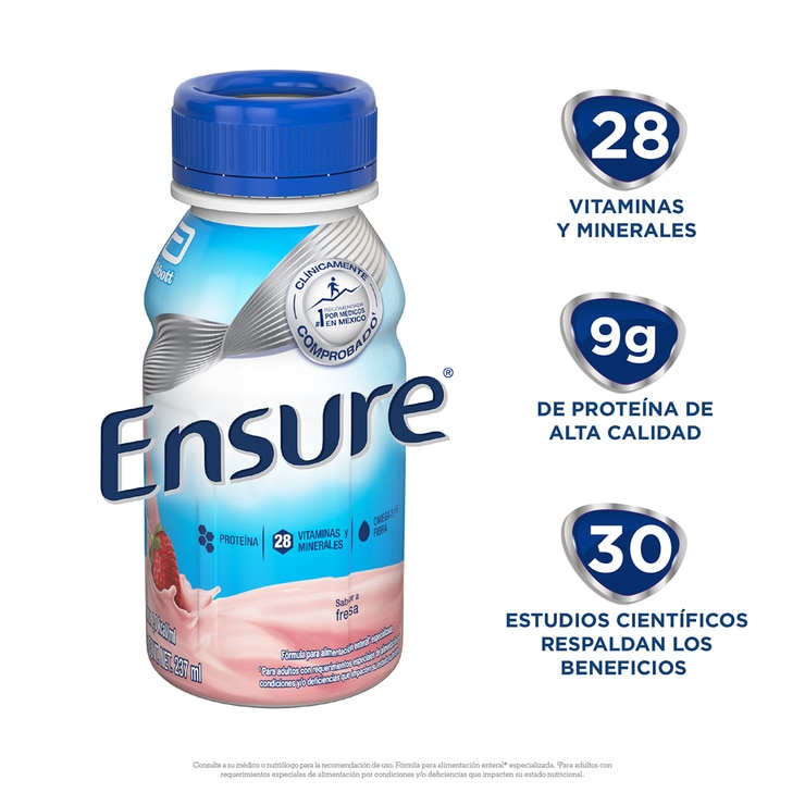 Suplemento Alimenticio para Adultos Sabor Fresa, Ensure, 16 botellas de ...
