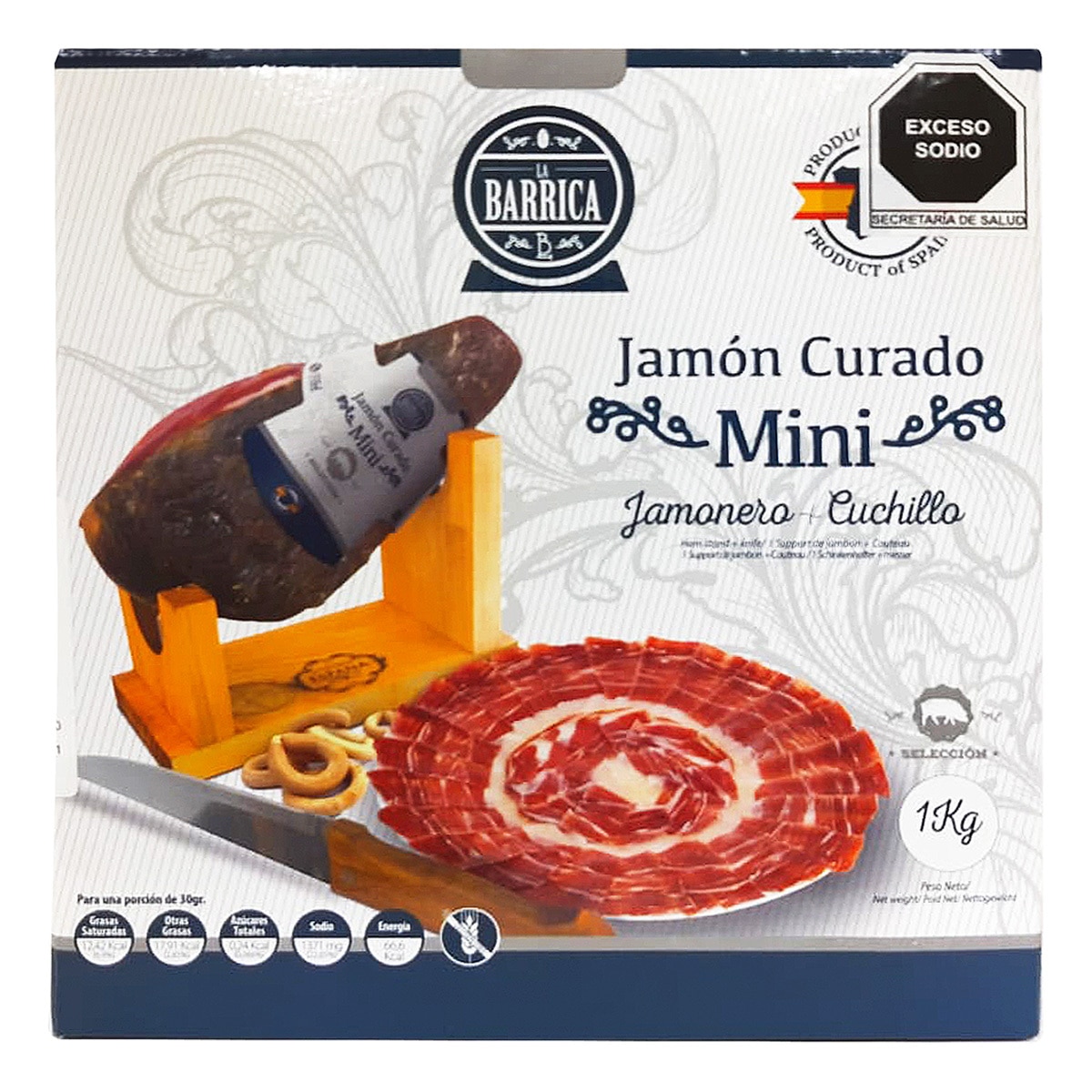 Mini Jamón Curado, La Barrica 1 kg con Jamonero y Cuchillo | Costco México