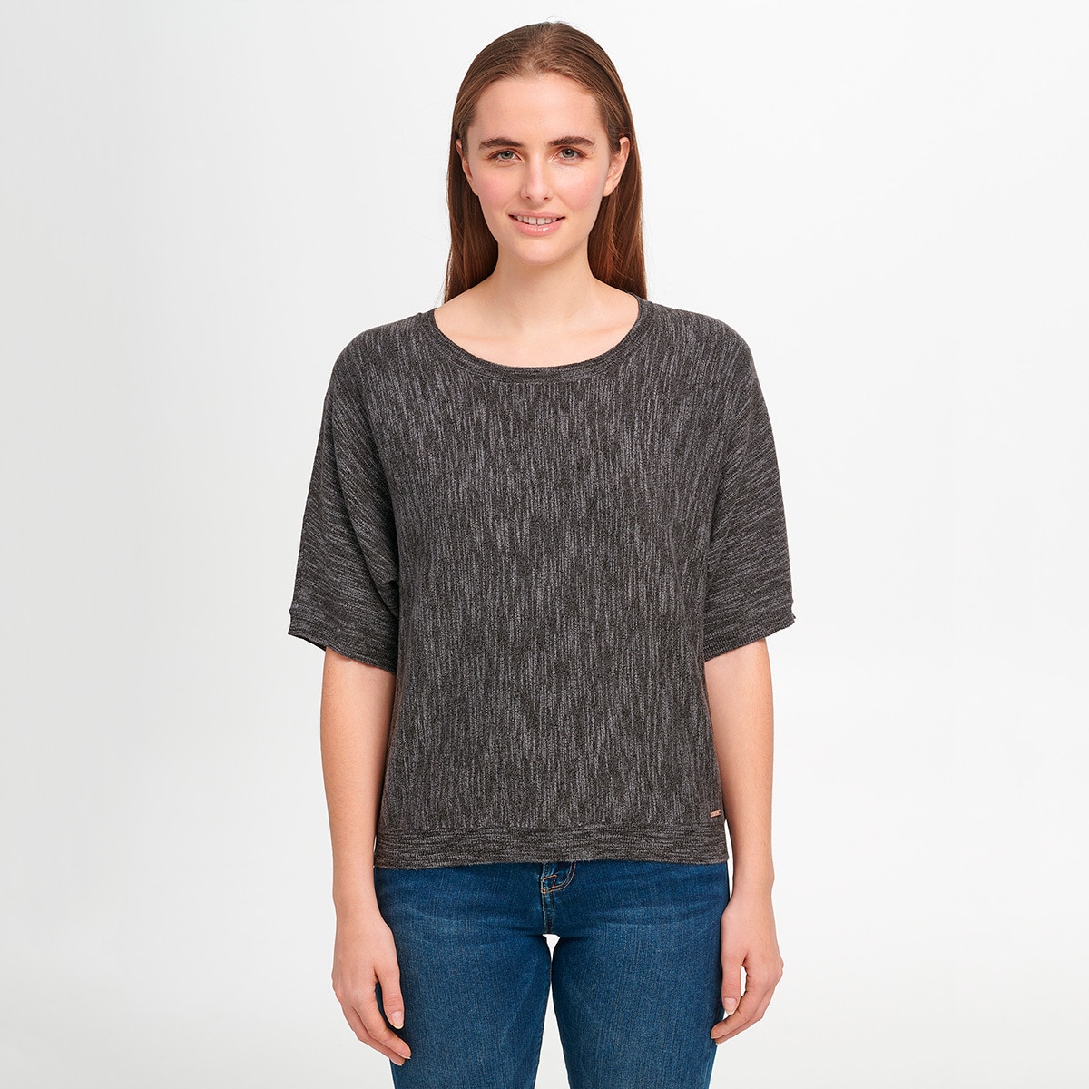 DKNY Jeans, Blusa Estilo Dolman con Mangas Tipo Raglan Jaspeada para ...