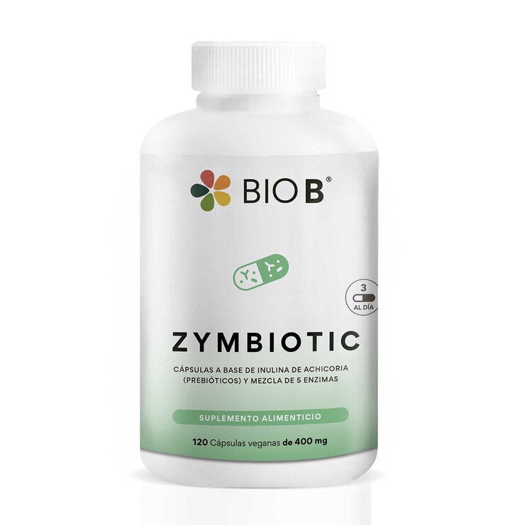 Bio B Zymbiotic Prebióticos y Mezcla de 5 Enzimas 120 Cápsulas