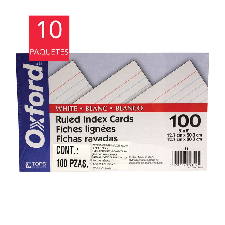 Oxford tarjetas índice rayadas 12.7 x 20.3cm | Costco México