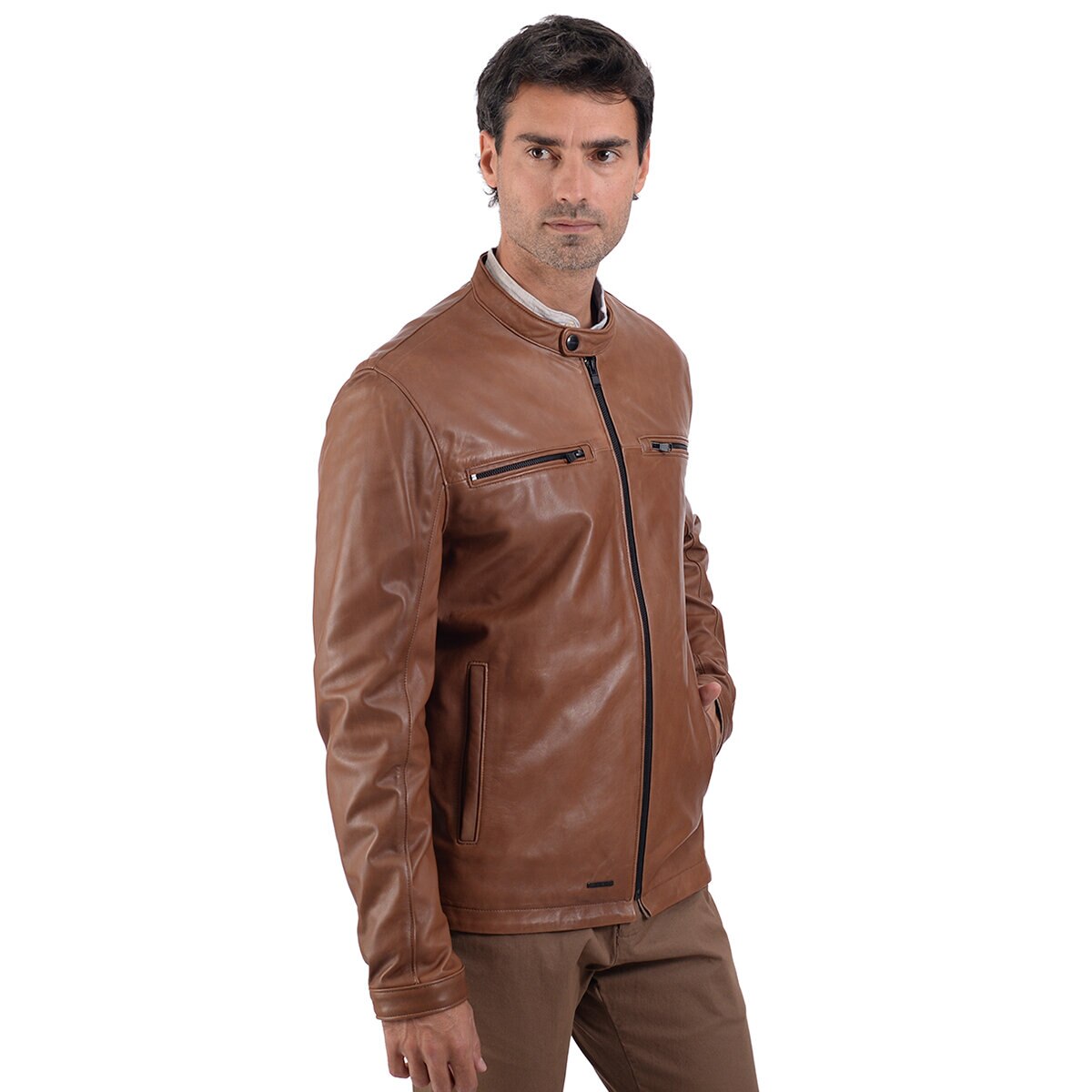 Perry Ellis, Chamarra de Piel para Caballero, Color Café,...