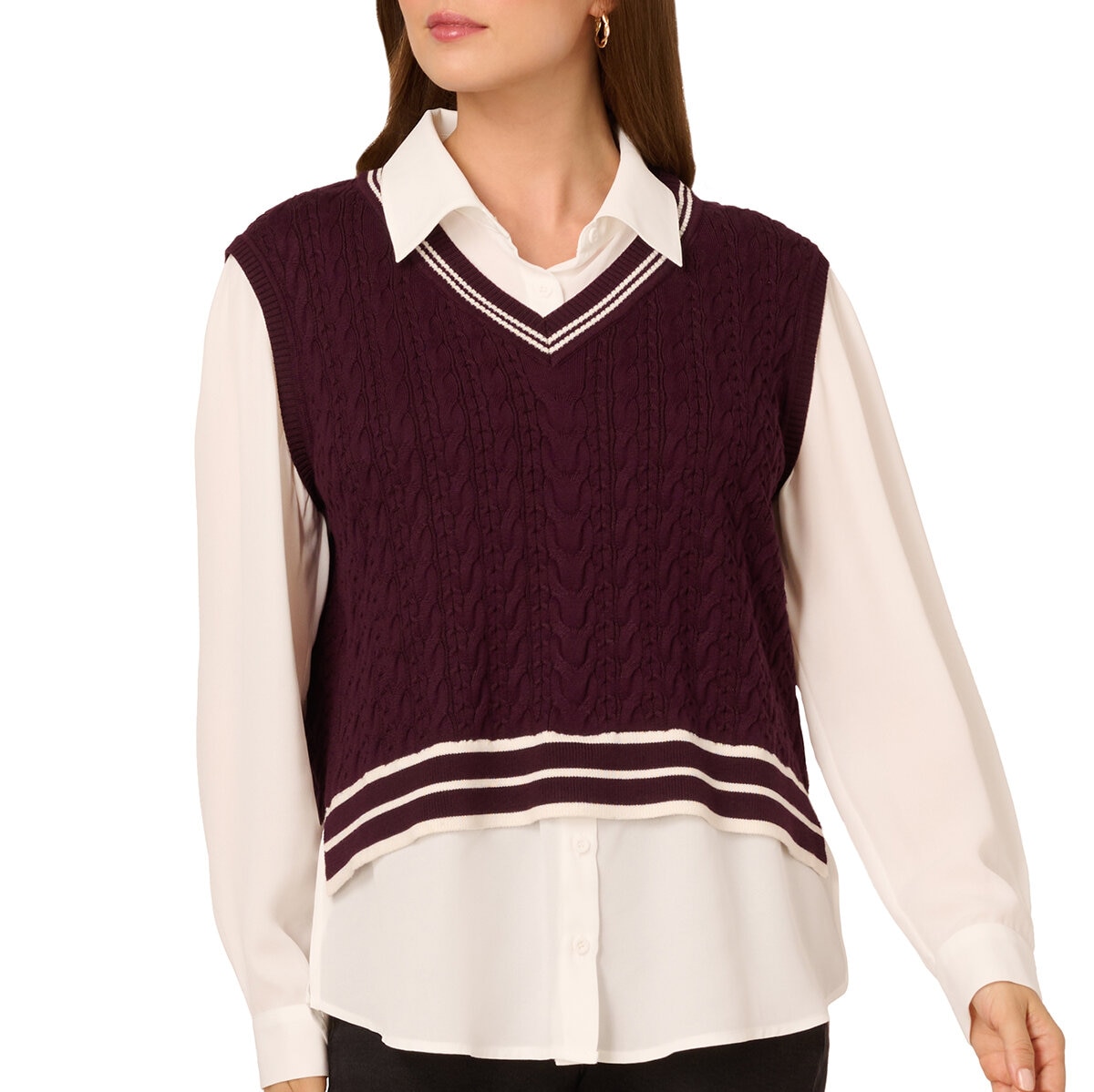 Adrianna Papell Chaleco con blusa simulada para Dama Mora...