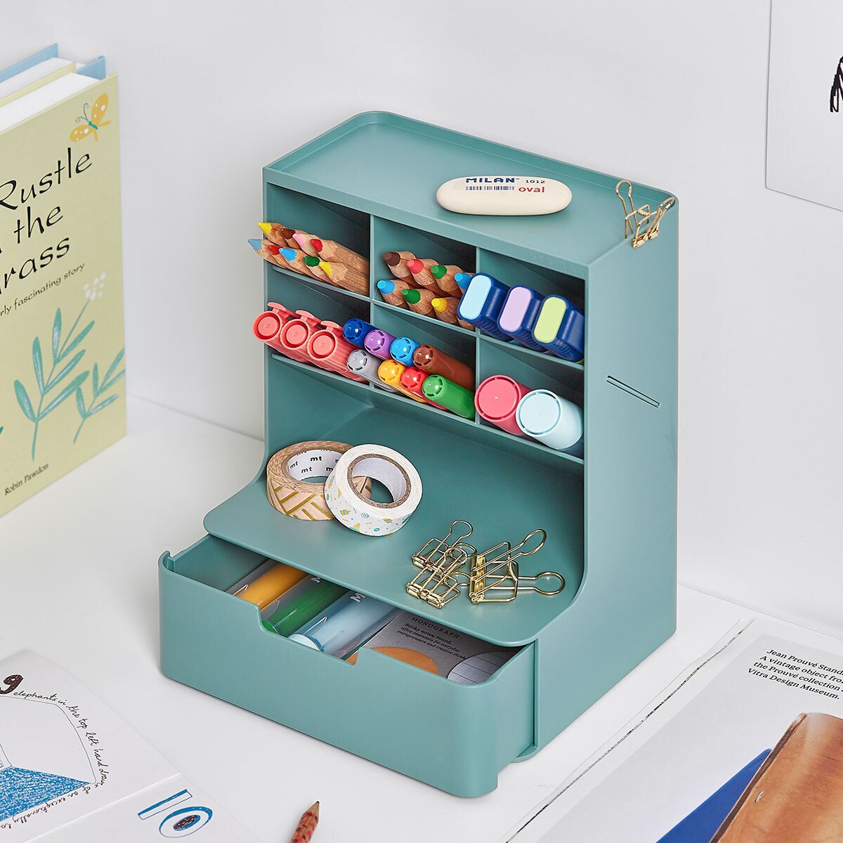 Sysmax Organizador de Escritorio, 6 Compartimentos y 1 Cajón Color ...